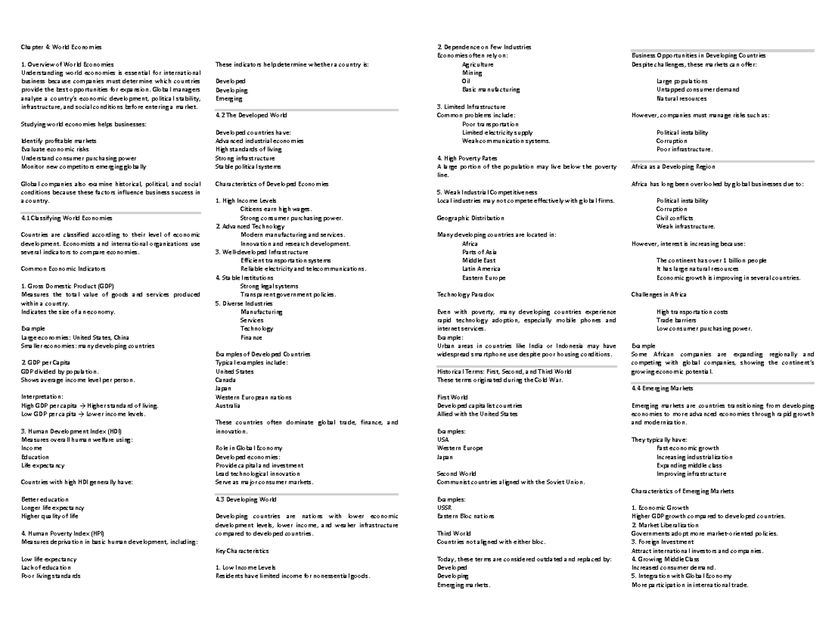 Chapter 4: World Economies Overview - IBT Midterm Review - Studocu