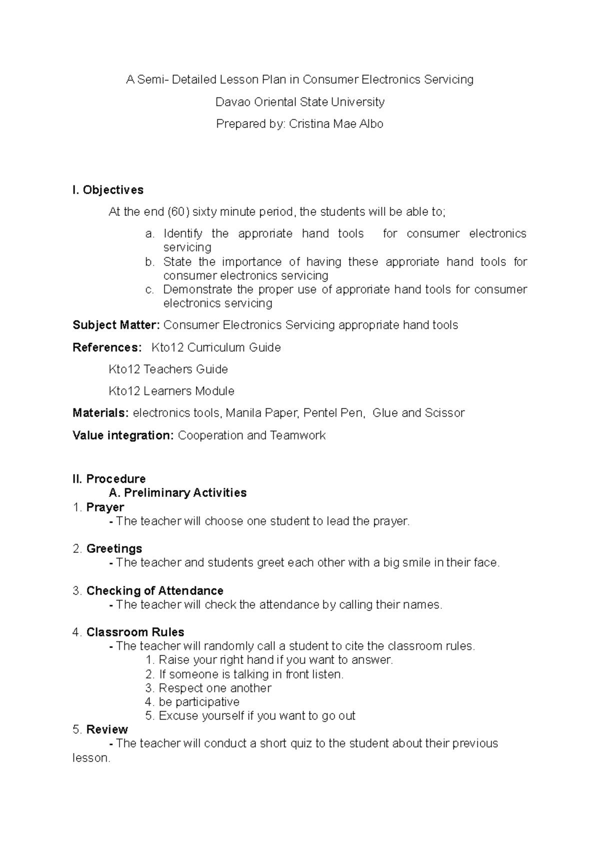 semi detailed lesson plan - technology and livelihood education - DOrSU ...