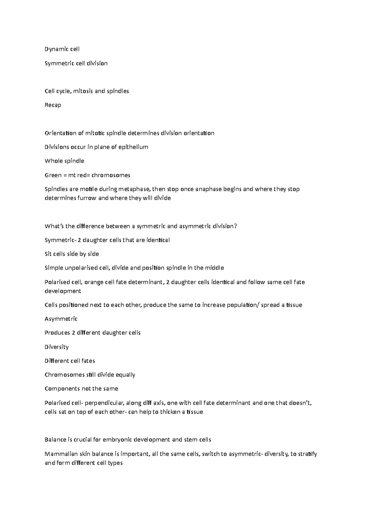 Dynamic Cell L13 - Lecture Notes on Cell Division and Spindle ...