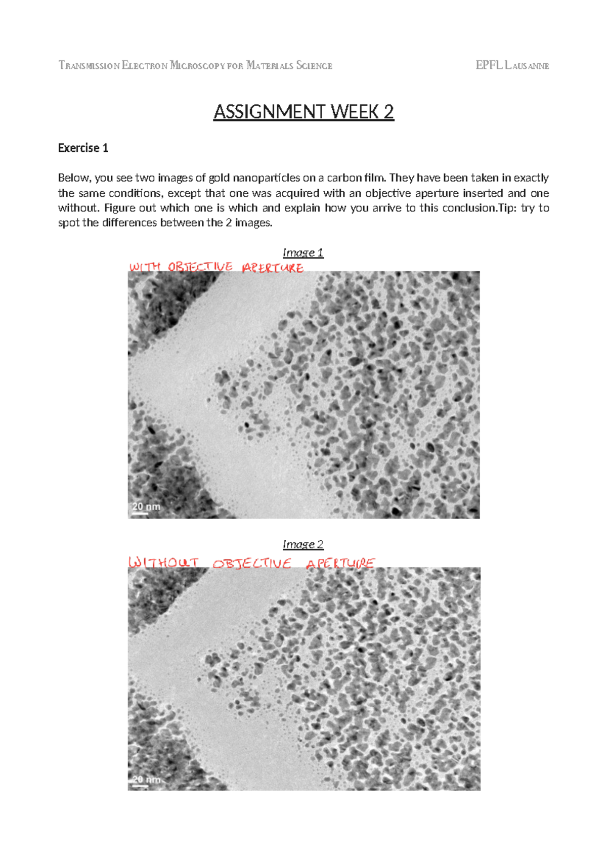 Transmission Electron Microscopy Exercises W2 - EPFL Lausanne - Studocu
