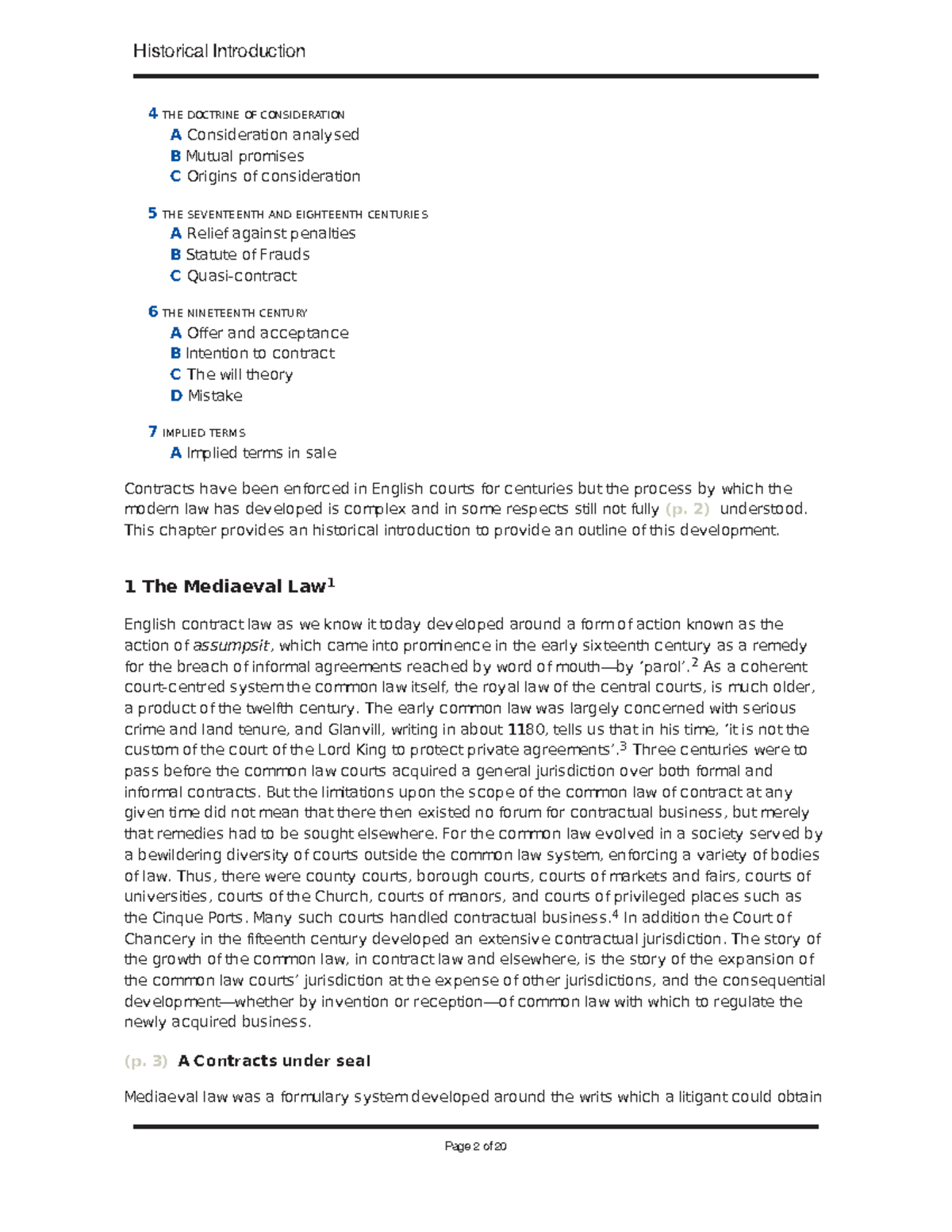 Historical Introduction to Contract Law - $ ! ! - Studocu