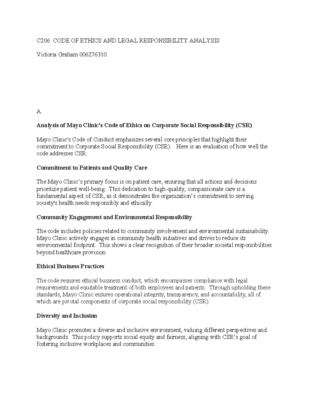 C206 task 3 - c206 task 3 report - C206 CODE OF ETHICS AND LEGAL RESPONSIBILITY ANALYSIS ...