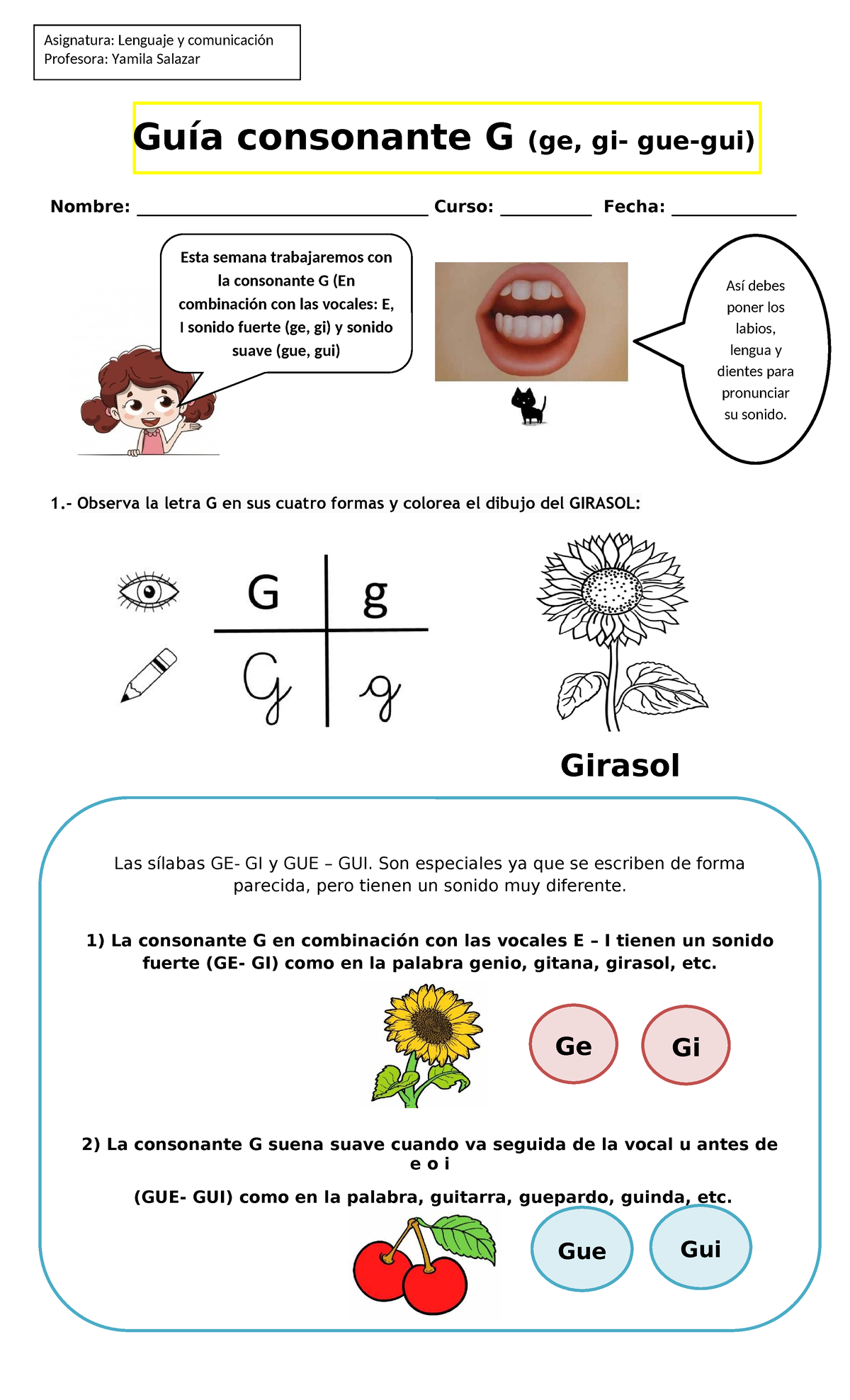 Guía de la Consonante G: Sonidos y Ejercicios (Ge, Gi, Gue, Gui) - Studocu