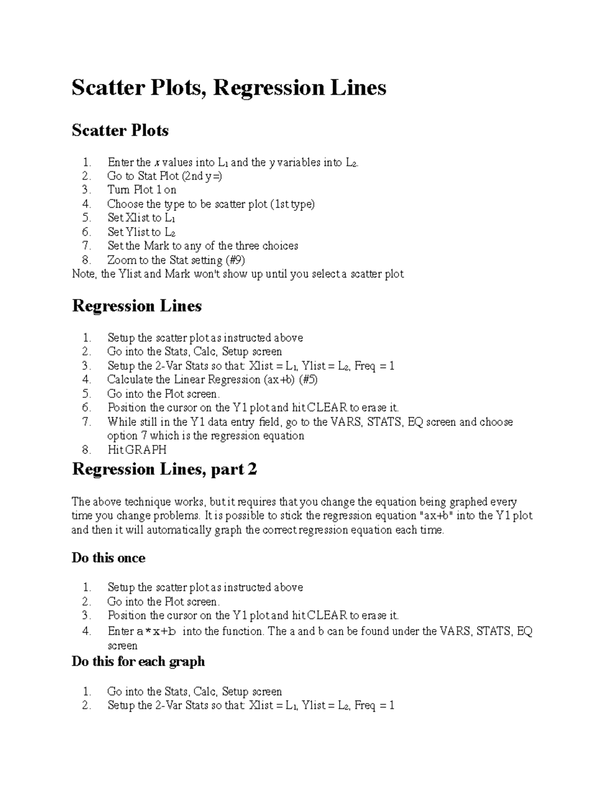 Stats 11 - scatter plots class notes - Scatter Plots, Regression Lines ...