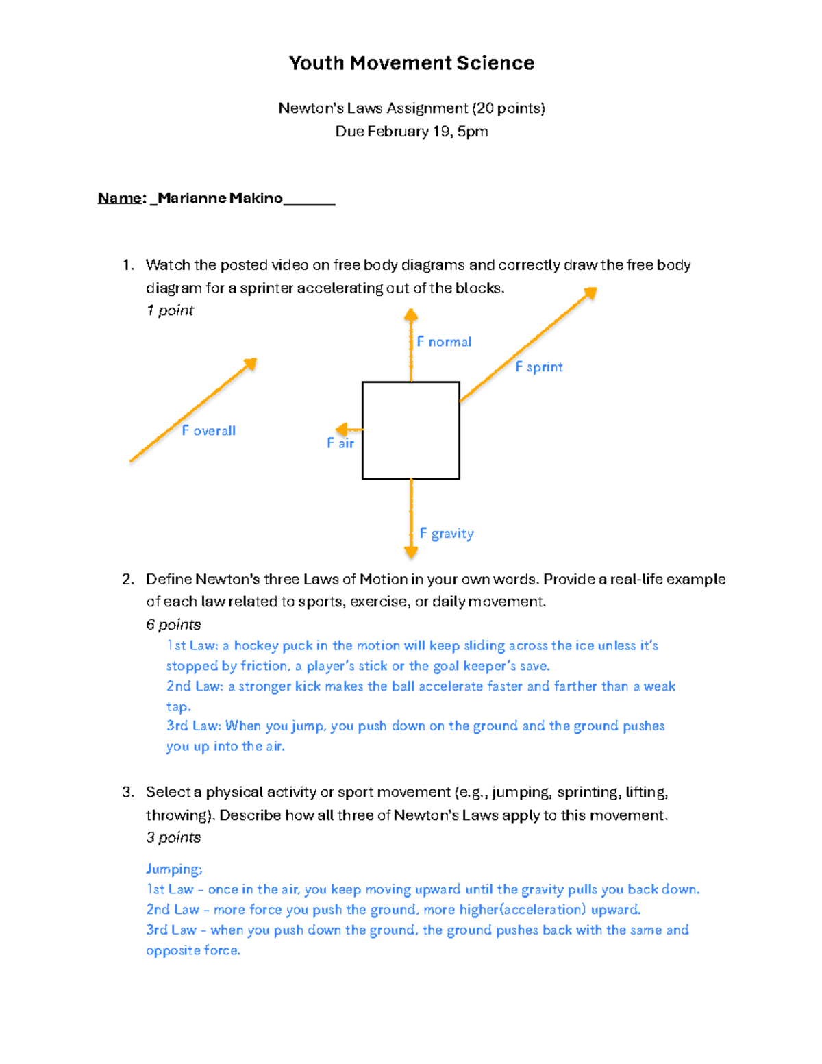 PHYS 101 Newton's Laws of Motion & Biomechanics Assignment - Studocu