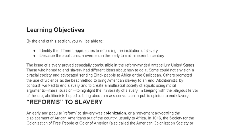 Abolitionist Movements and Strategies: A Study on Slavery Reform - Studocu