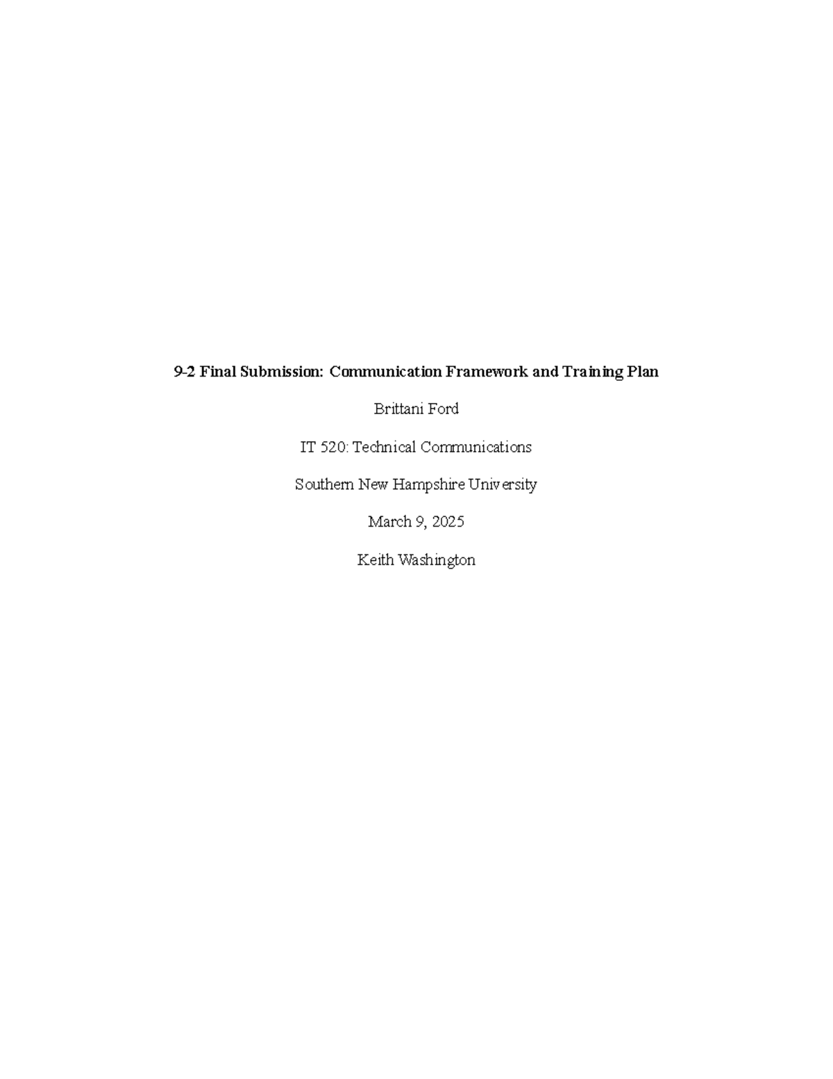 IT 520: Final Submission - Comm Framework & Training Plan for BOLDFlash - Studocu