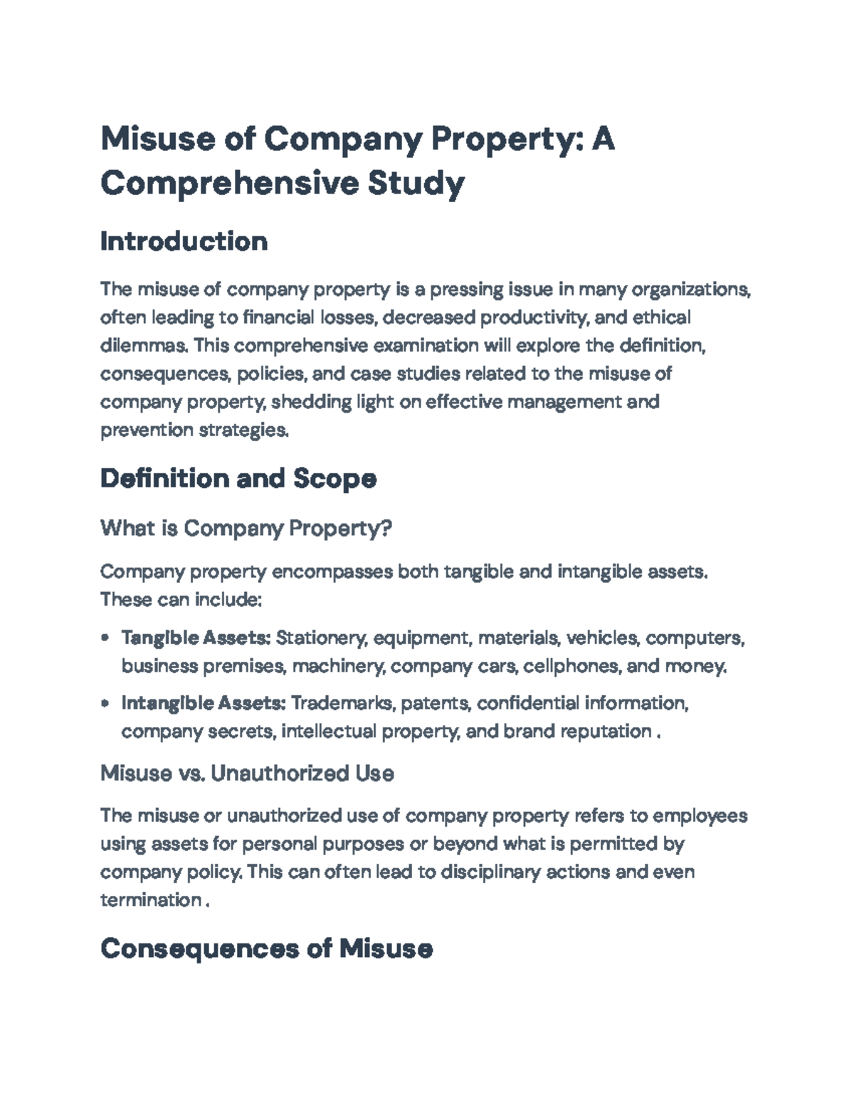 Effective Management of Company Property Misuse: A Policy Guide ...
