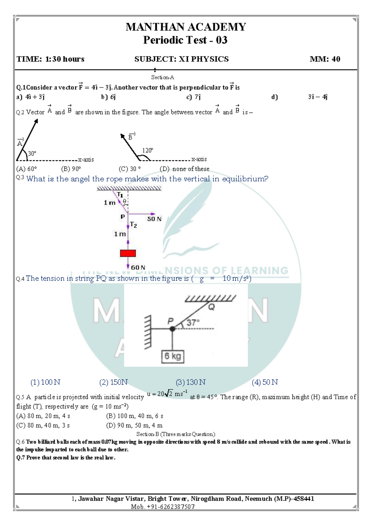 XI PHYSICS PT-03 Practice Questions for Periodic Test - Studocu