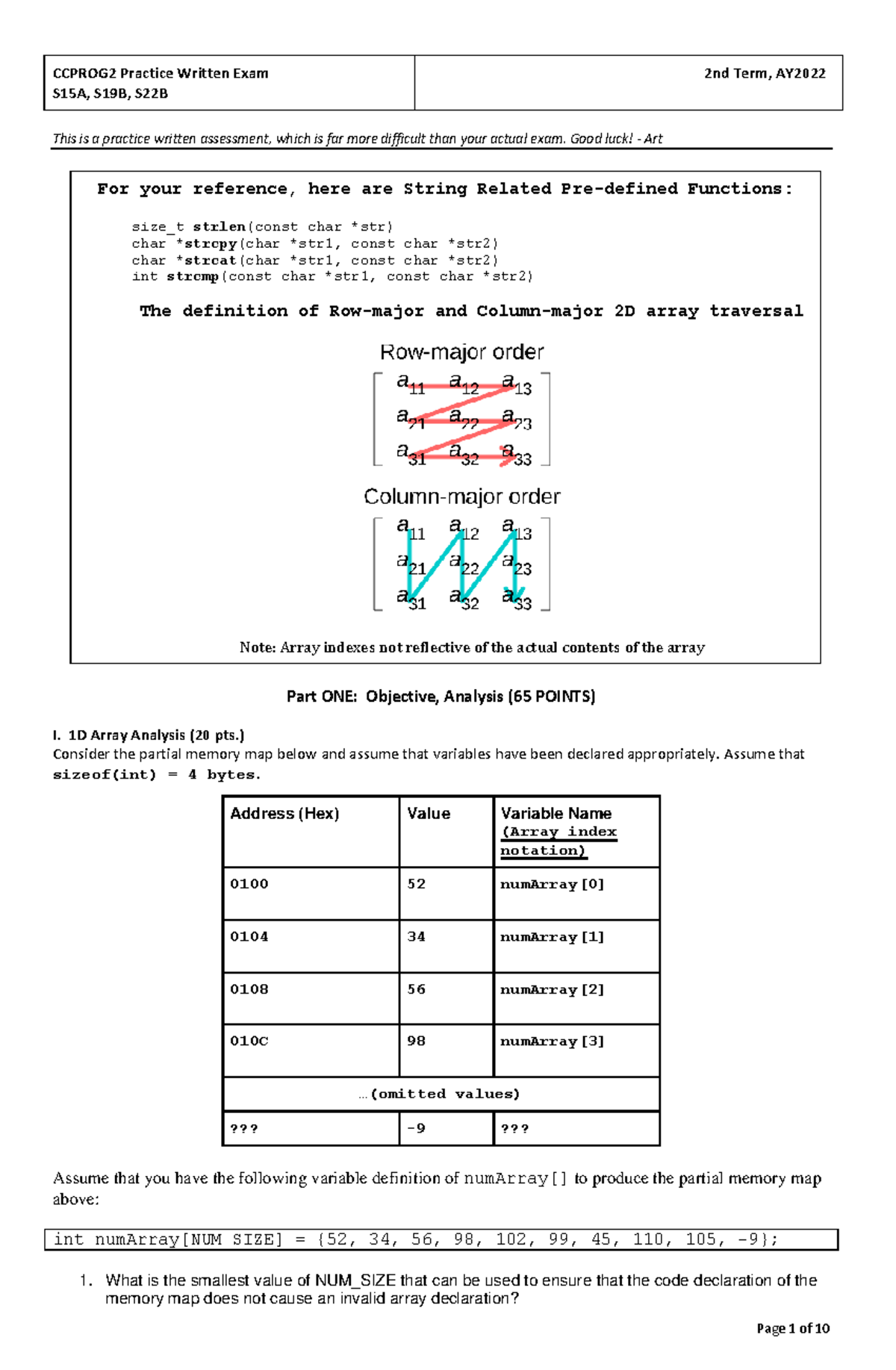 Ccprog 2 Practice Written Assessment - S15A, S19B, S22B This is a practice written assessment ...