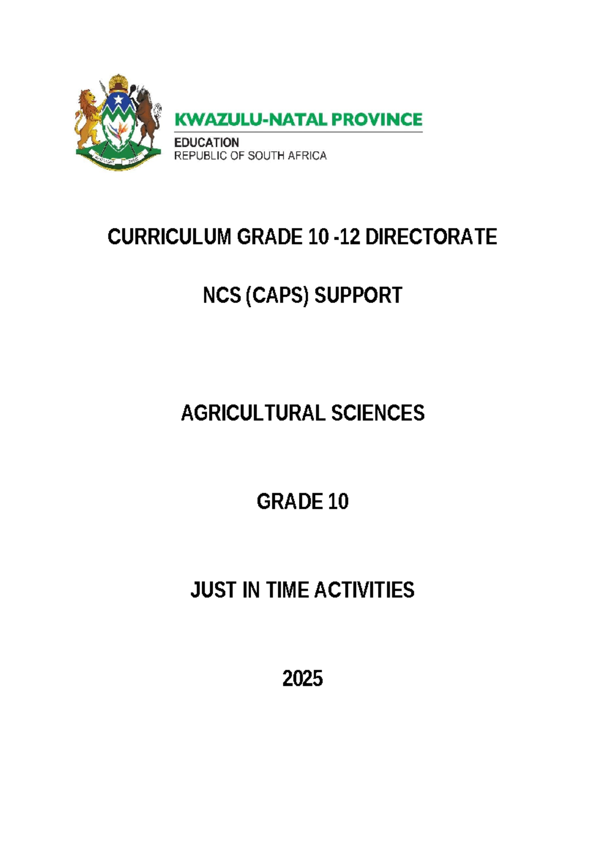 2025 Grade 10 Agricultural Sciences JIT Activities: Term 1 Week 1 - Studocu