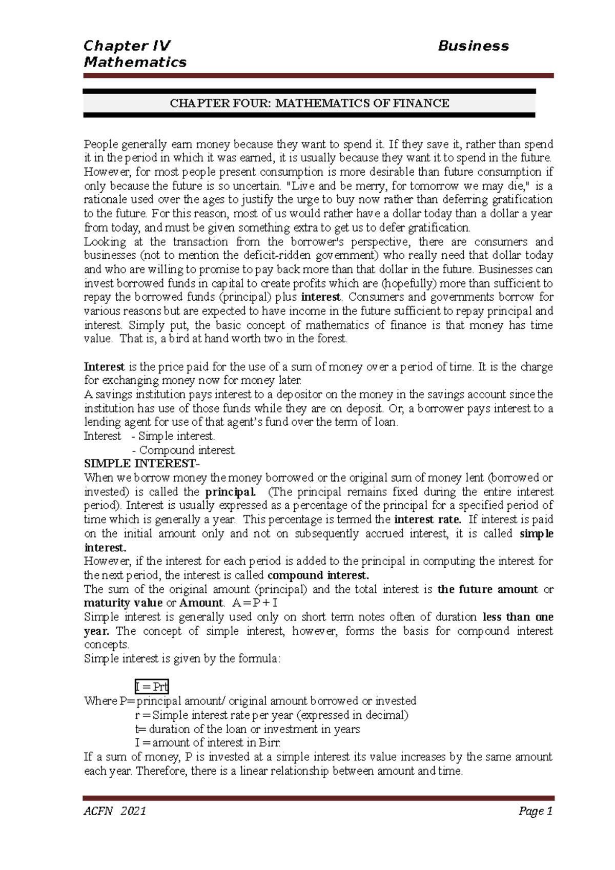Business Mathematics - Chapter 4: Mathematics of Finance Concepts - Studocu