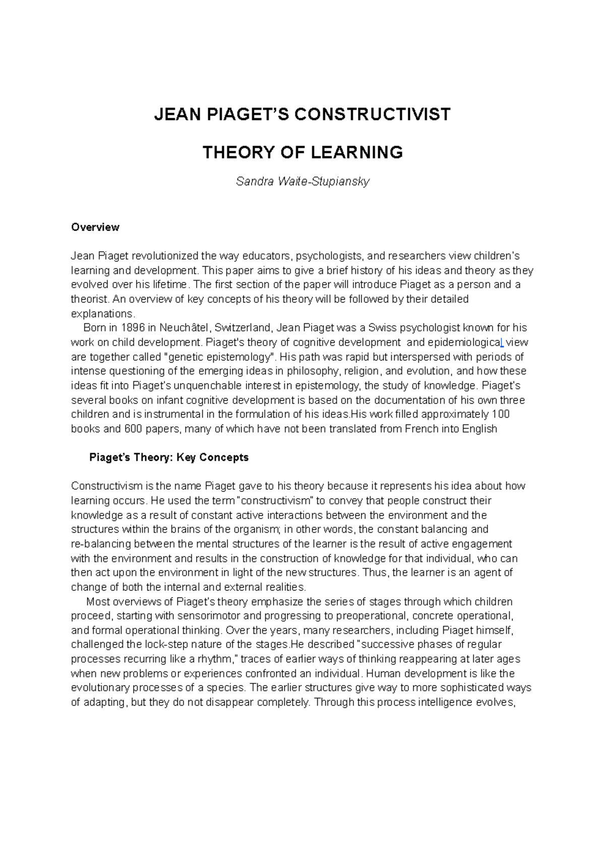 JEAN PIAGET'S CONSTRUCTIVIST LEARNING THEORY: AN OVERVIEW (PPT 2304 ...