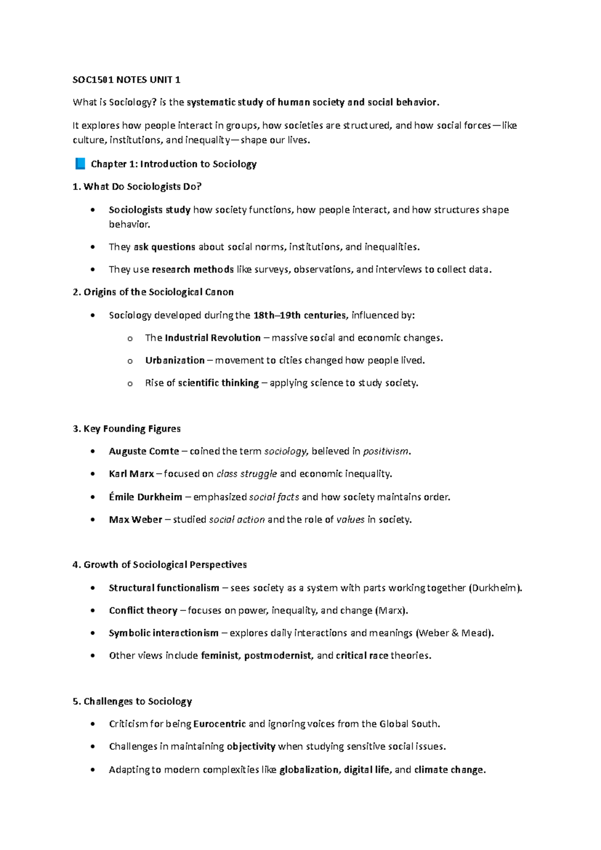 SOC1501 Final Exam Notes: Introduction to Sociology and Key Concepts ...