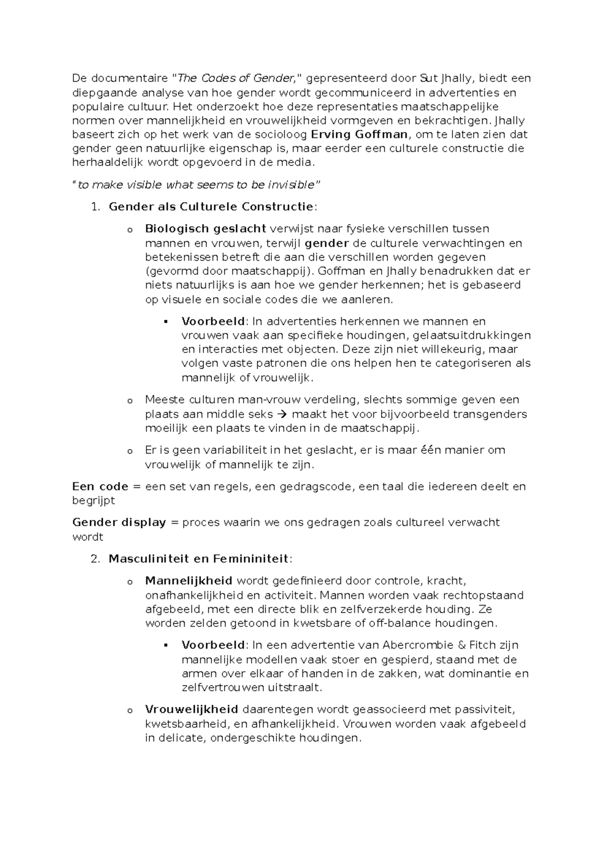 Codes of Gender: Een Analyse van Gender in Advertenties - Studocu