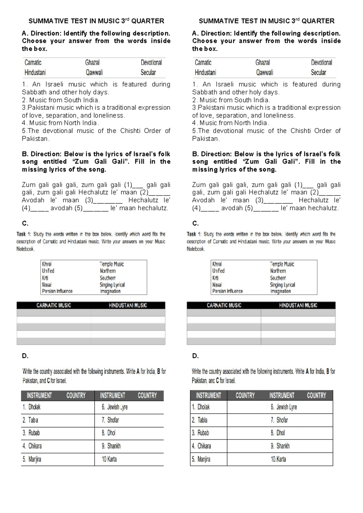 Summative TEST IN Music 3rd Quarter - SUMMATIVE TEST IN MUSIC 3rd ...