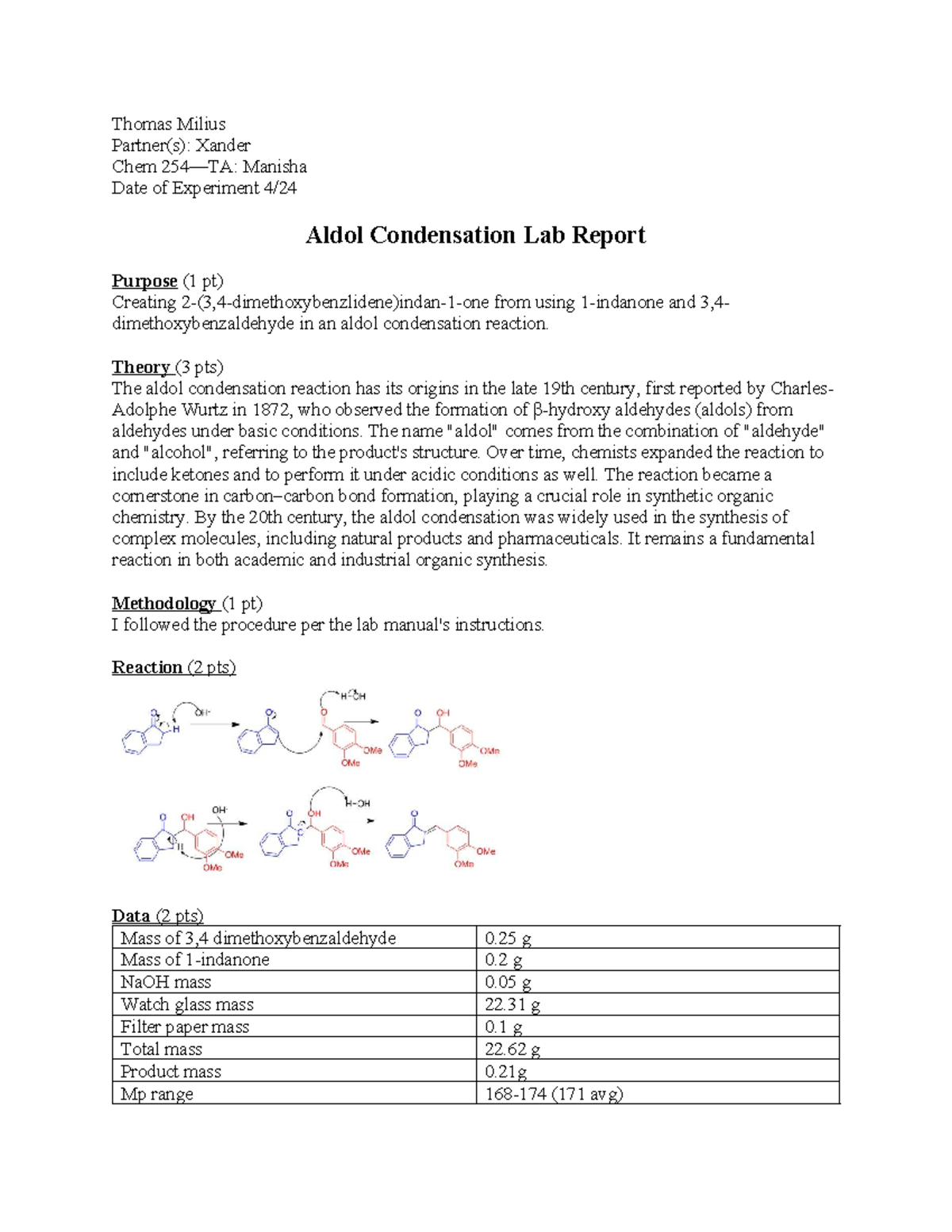 Aldol Condensation Lab Report - Chem 101: Experiment Findings and Analysis - Studocu