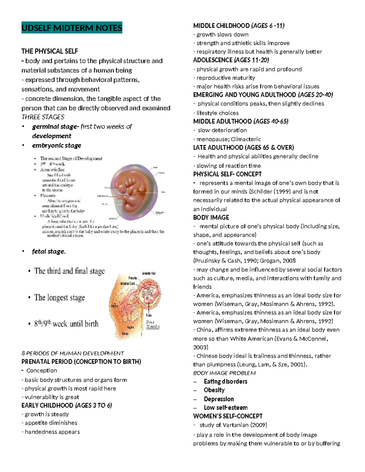 UDSELF MIDTERM NOTES: THE PHYSICAL SELF AND BODY IMAGE - Studocu