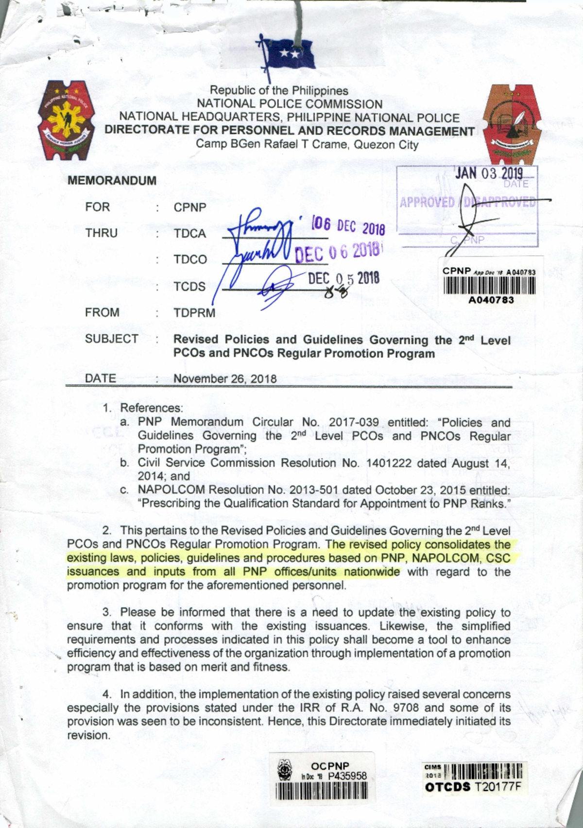 PNP-MC-2018-106: Revised Policies for 2nd Level Promotion Program - Studocu