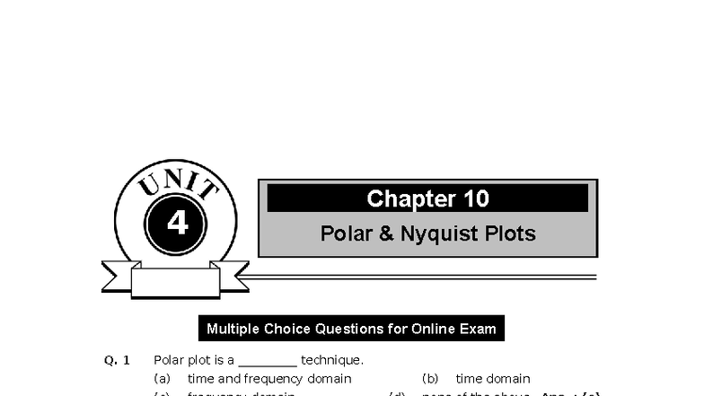 Chapter 10: Polar Nyquist Plots MCQs for Control Systems (PU) - Studocu
