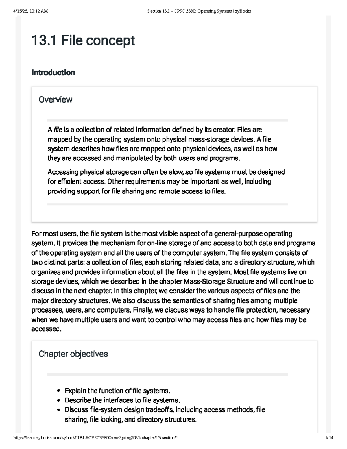 Section 13.1 Overview: File Systems in CPSC 3380 - Operating Systems ...