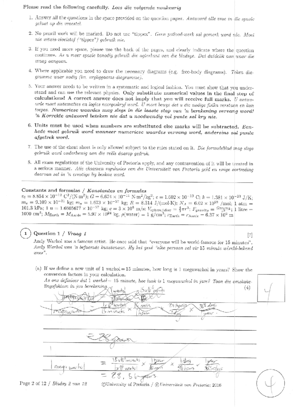 FSK116 - 2016 - Semester Test 1 - Instructions and Questions Analysis ...