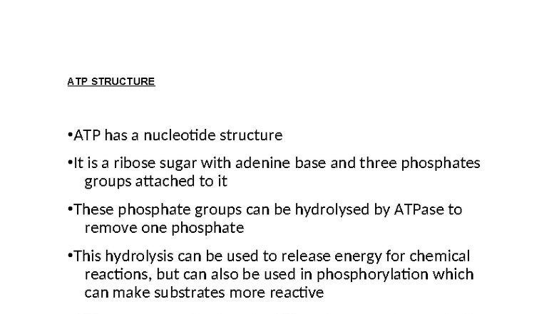 ATP Structure - ATP STRUCTURE ATP has a nucleotide structure It is a ...