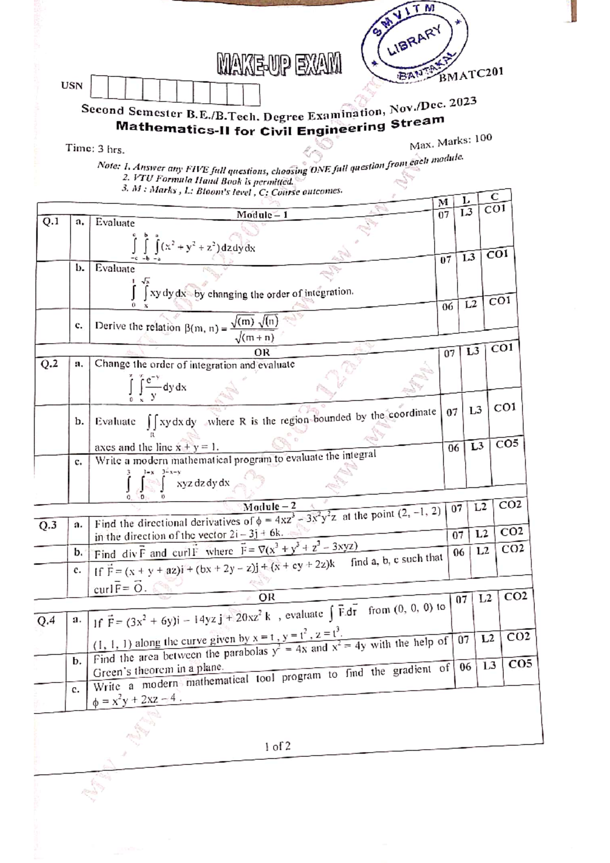 Previous Year Questions for BMATE201: 2023 Second Sem Exam Insights ...