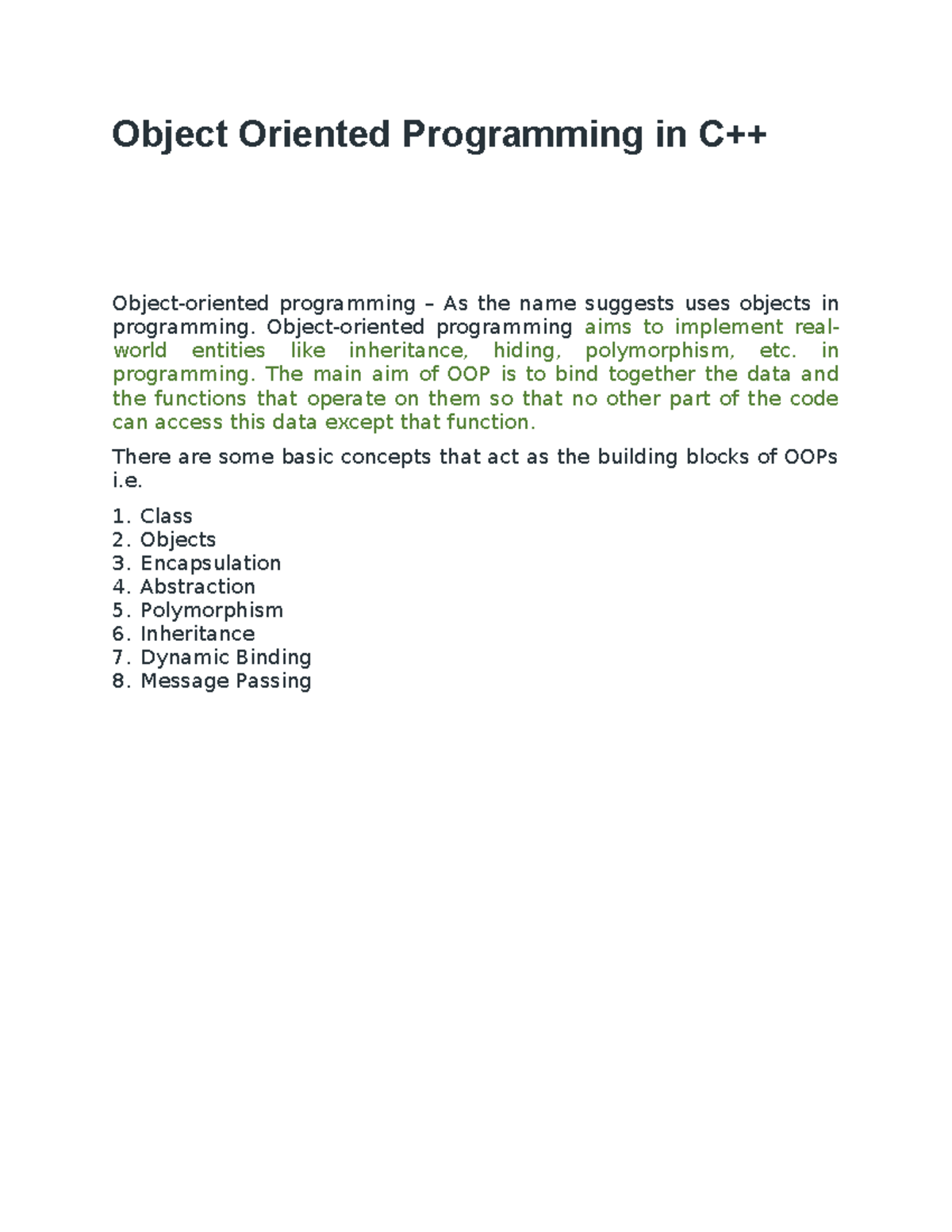 C++ OOP Concepts: Classes, Objects, Inheritance & More Explained - Studocu