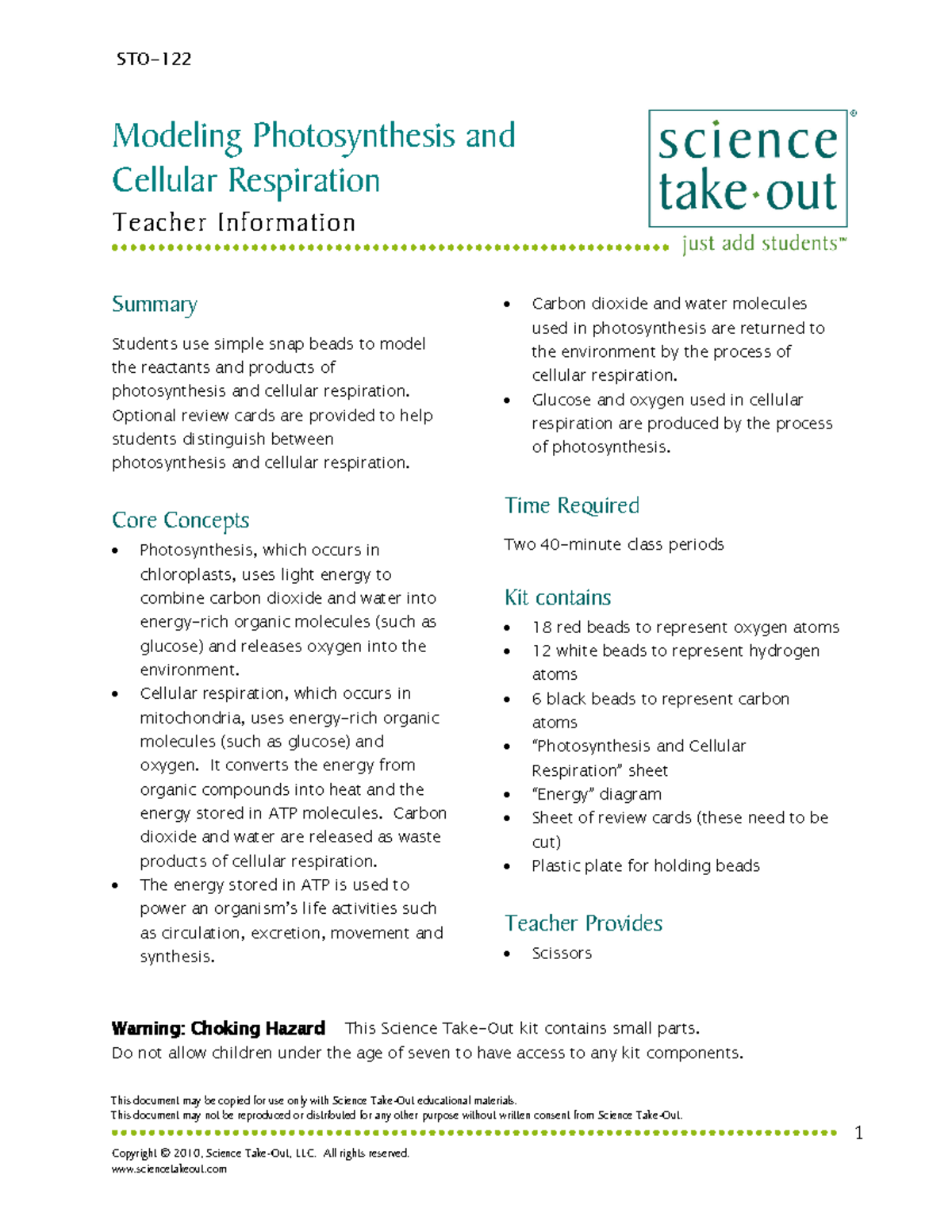 Modeling Photosynthesis and Cellular Respiration: A Guide for Teachers ...