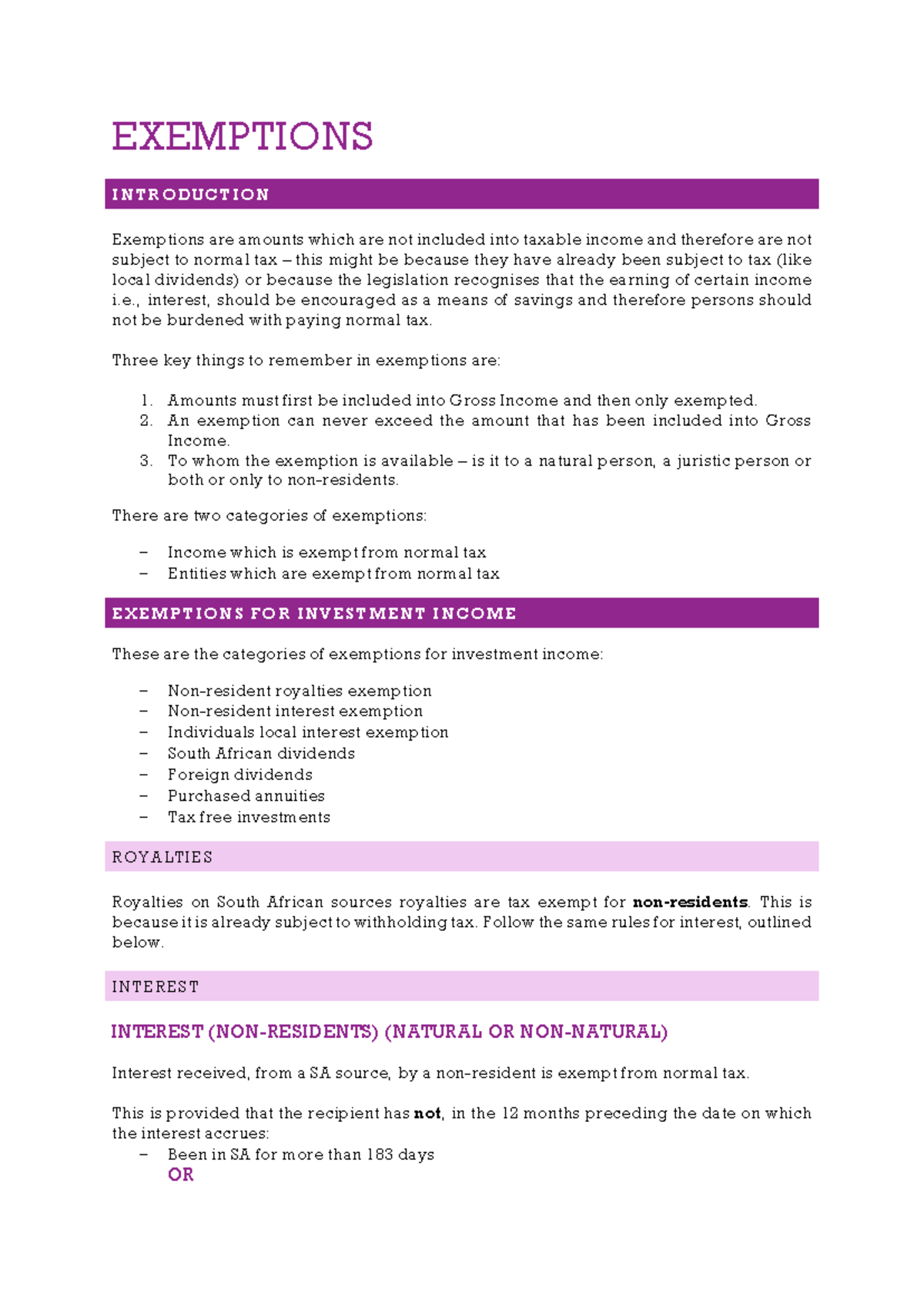 Exemptions Overview: Tax-Free Income Categories and Rules - Studocu