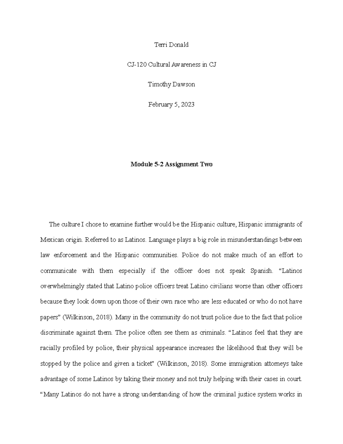 Module 5-2 Assignment Two - Terri Donald CJ-120 Cultural Awareness in ...