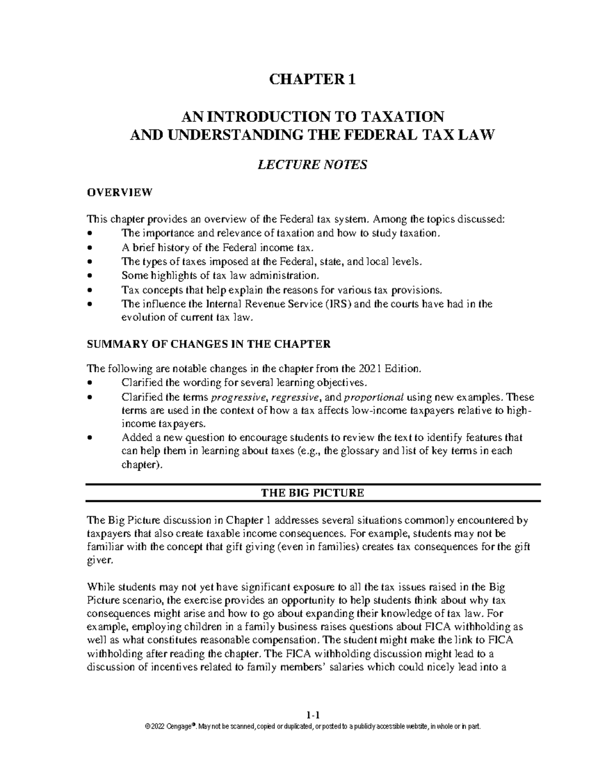 ACCT 308 Ch. 1 Lecture Notes Intro to Taxation - 1- CHAPTER 1 AN ...