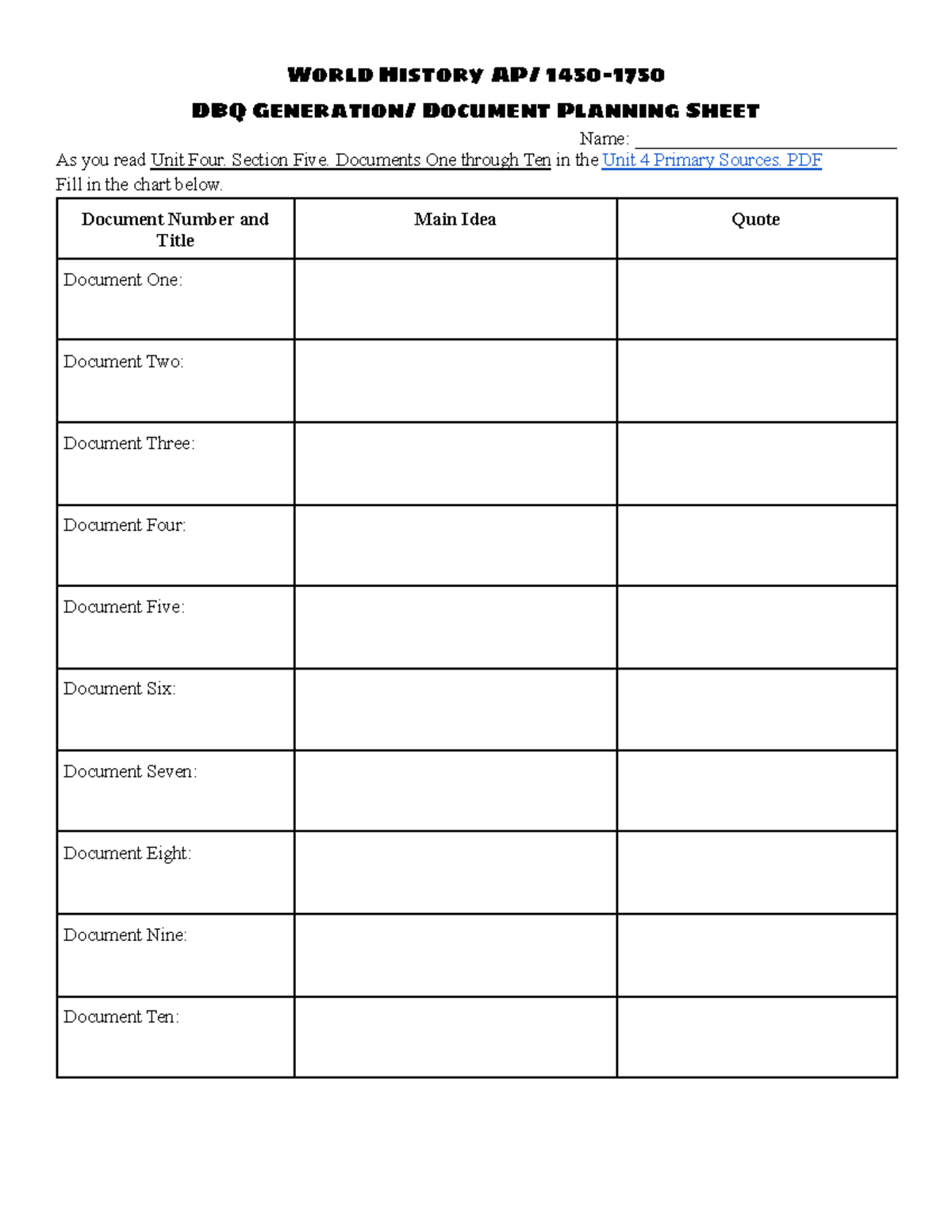 DBQ Planning Practice - World History AP/ 1450- DBQ Generation ...