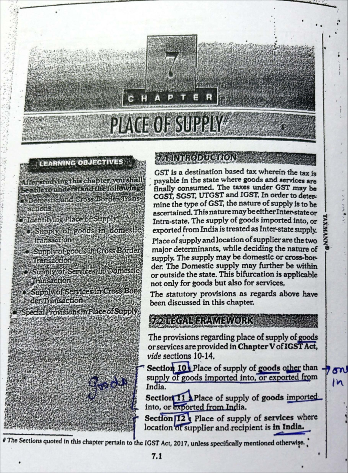 CHAPTER 7: PLACE OF SUPPLY UNDER GST - DETAILED ANALYSIS - Studocu