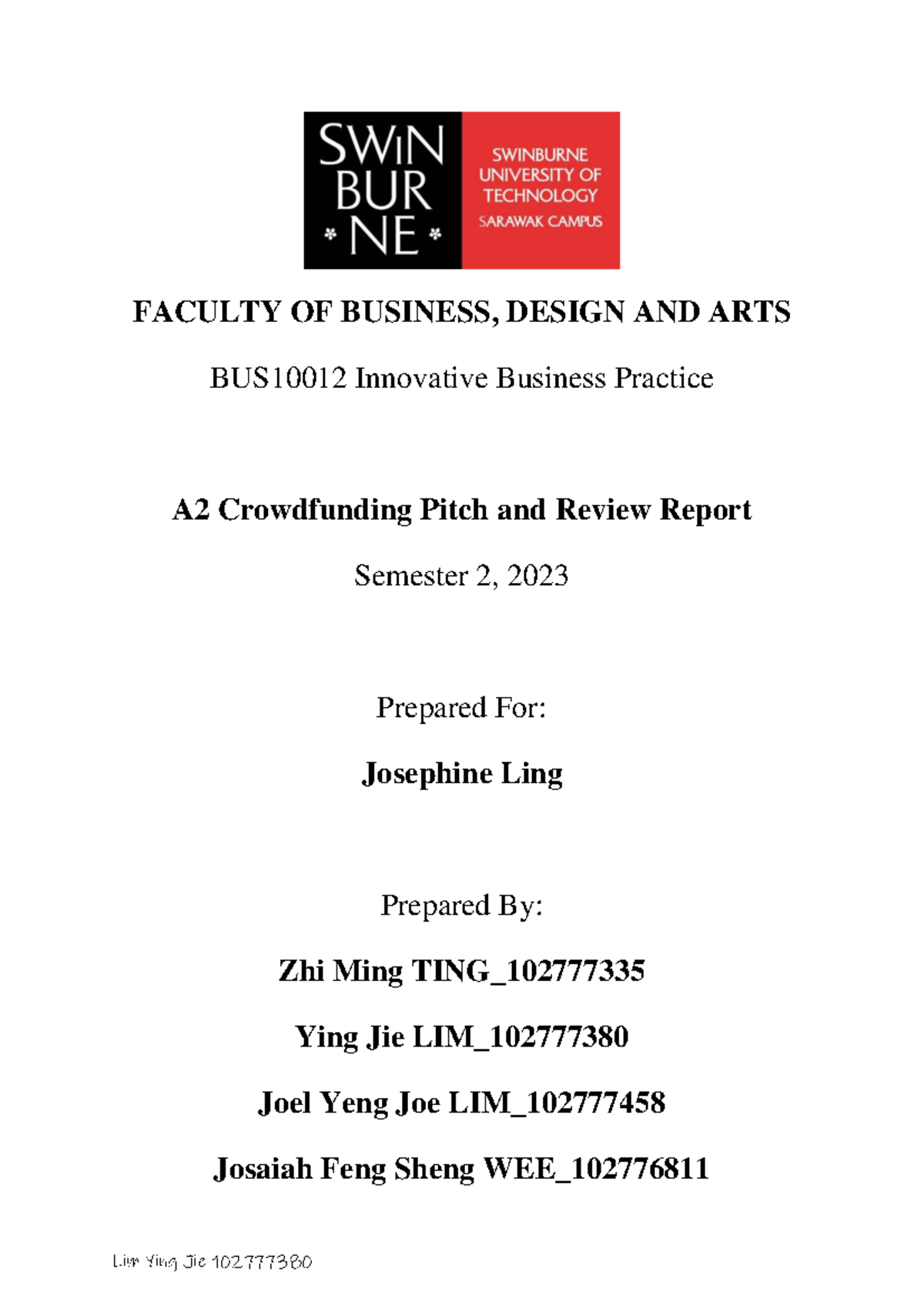 BUS10012 Assignment 2 Pitch Review Report - FACULTY OF BUSINESS, DESIGN ...