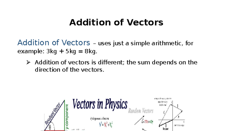 Addition of Vectors - Notes on Methods and Applications - Studocu