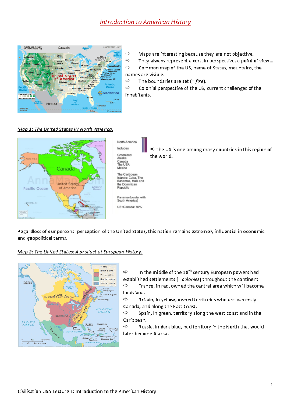 Civilisation USA: Lecture 1 - Intro to American History Overview - Studocu