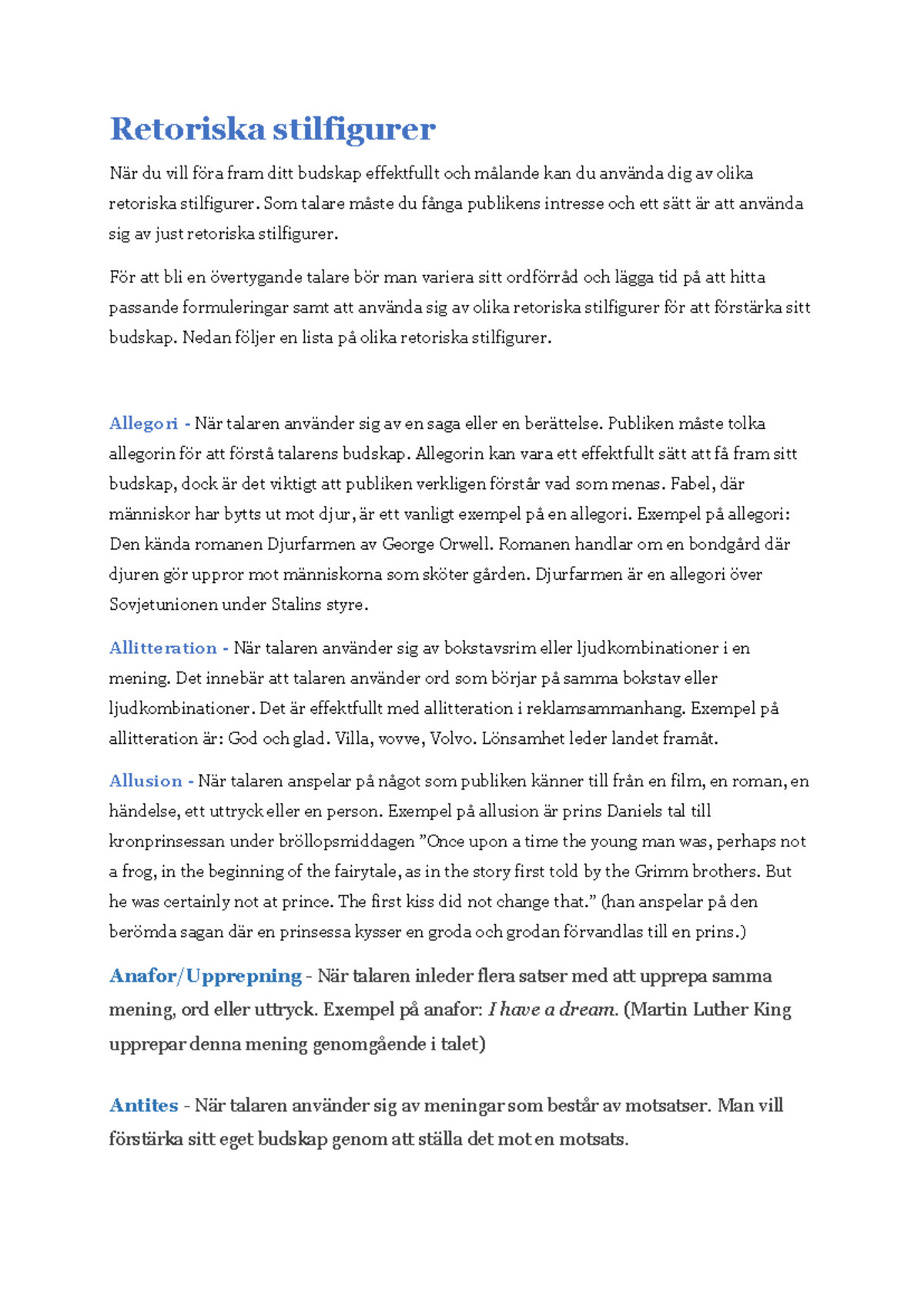 Retoriska stilfigurer: Effektiva verktyg för talare - Studocu