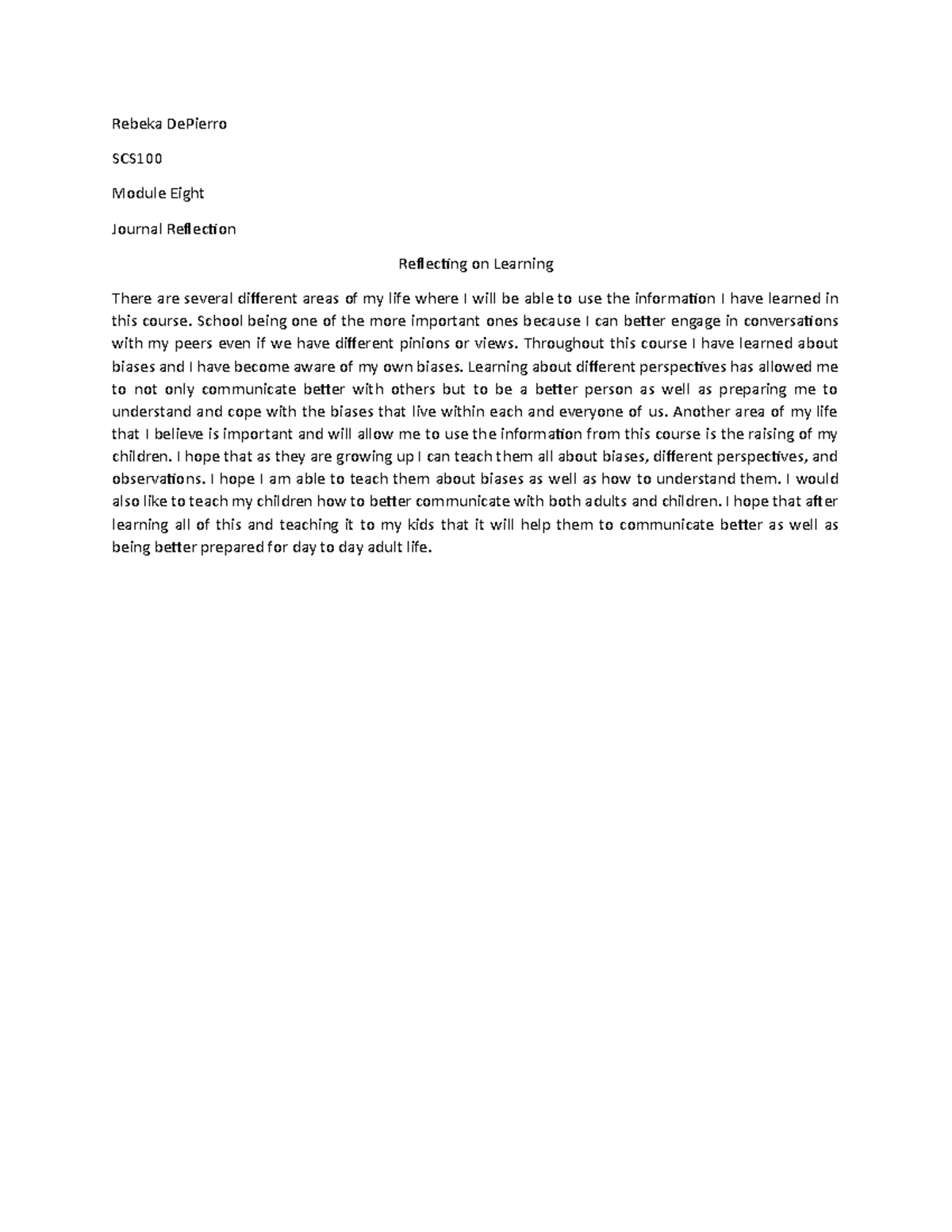 Module 8 Journal Reflection - Rebeka DePierro SCS Module Eight Journal ...