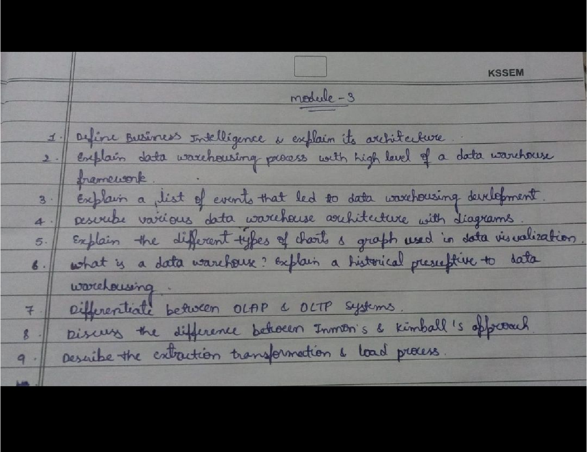 KSSEM Business Intelligence & Data Warehousing Overview - Studocu