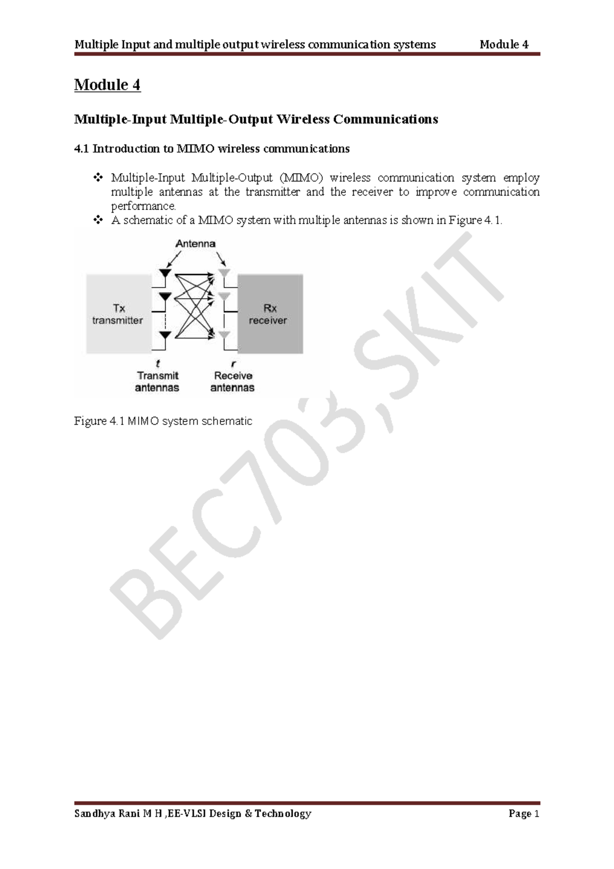 Module 4: MIMO Wireless Communication Systems Overview (BE C7 03) - Studocu