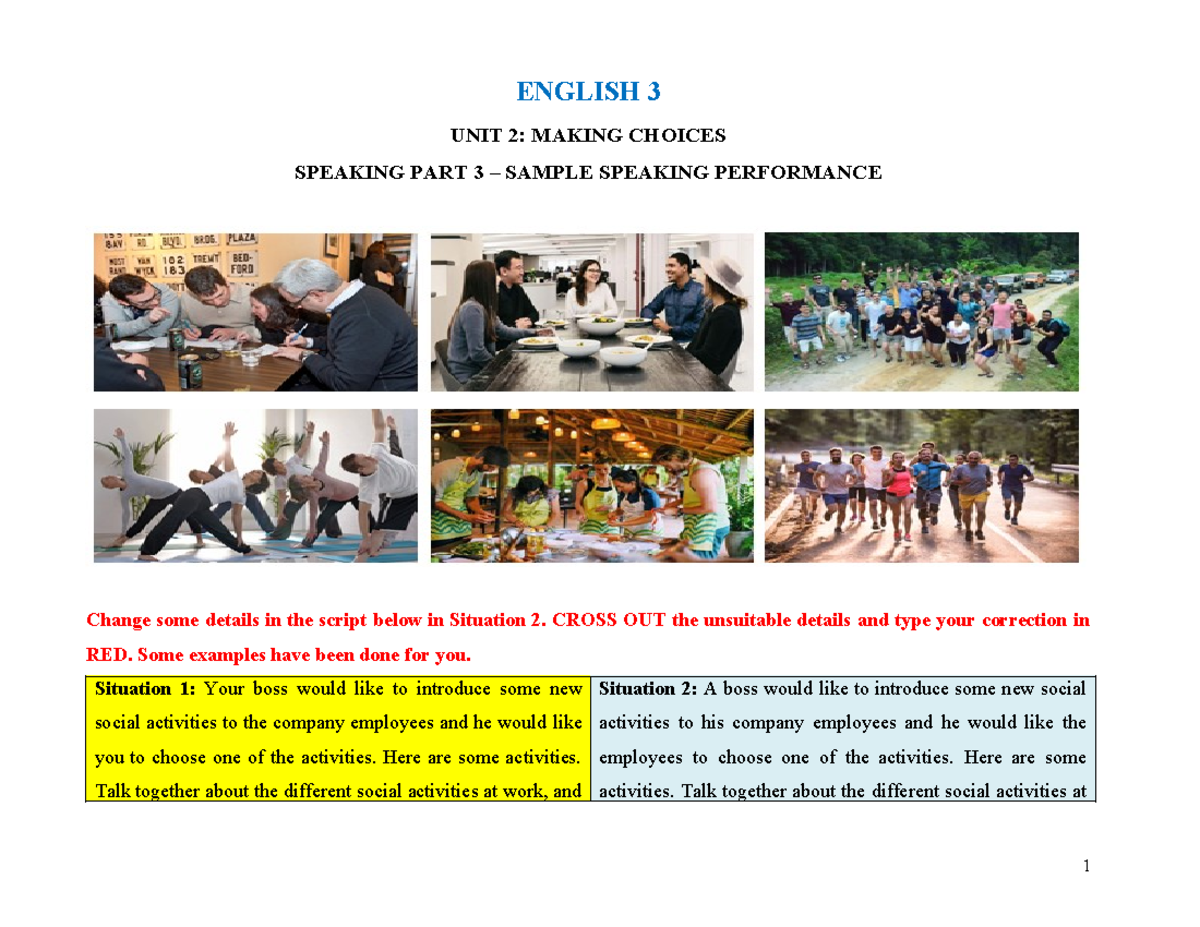 AV3 U2 Speaking Part 3 Sample - ENGLISH 3 UNIT 2: MAKING CHOICES SPEAKING PART 3 – SAMPLE ...