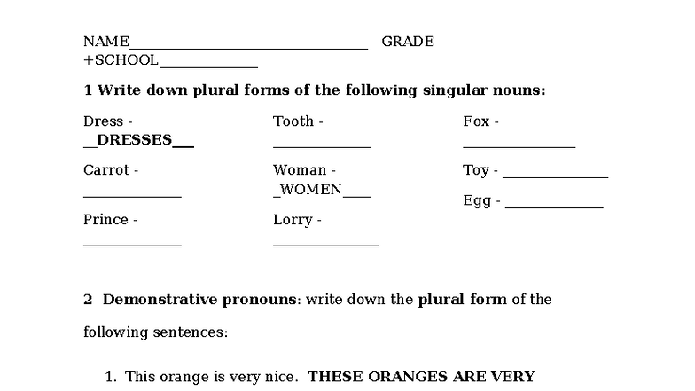 A1 Grammar Test: Plural Forms & Verb Conjugation 101353 - Studocu
