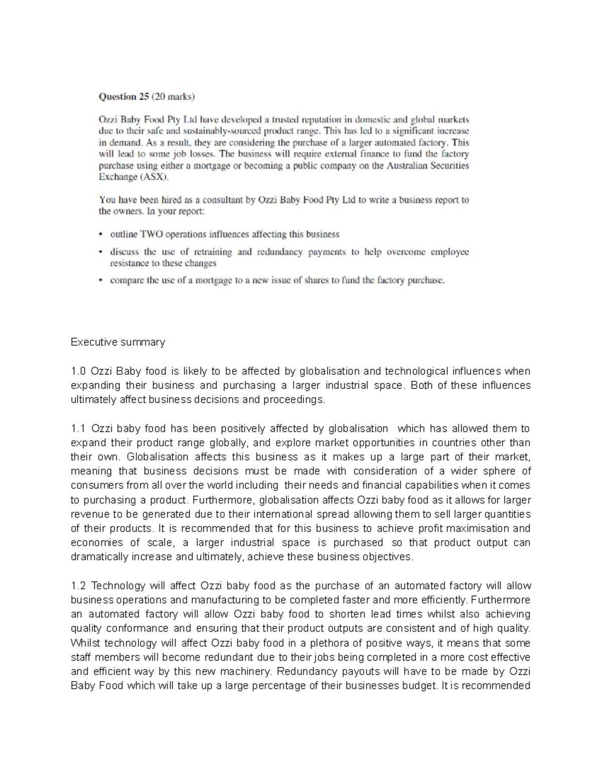 General Business Report: Ozzi Ba Food's Expansion Strategies - Studocu