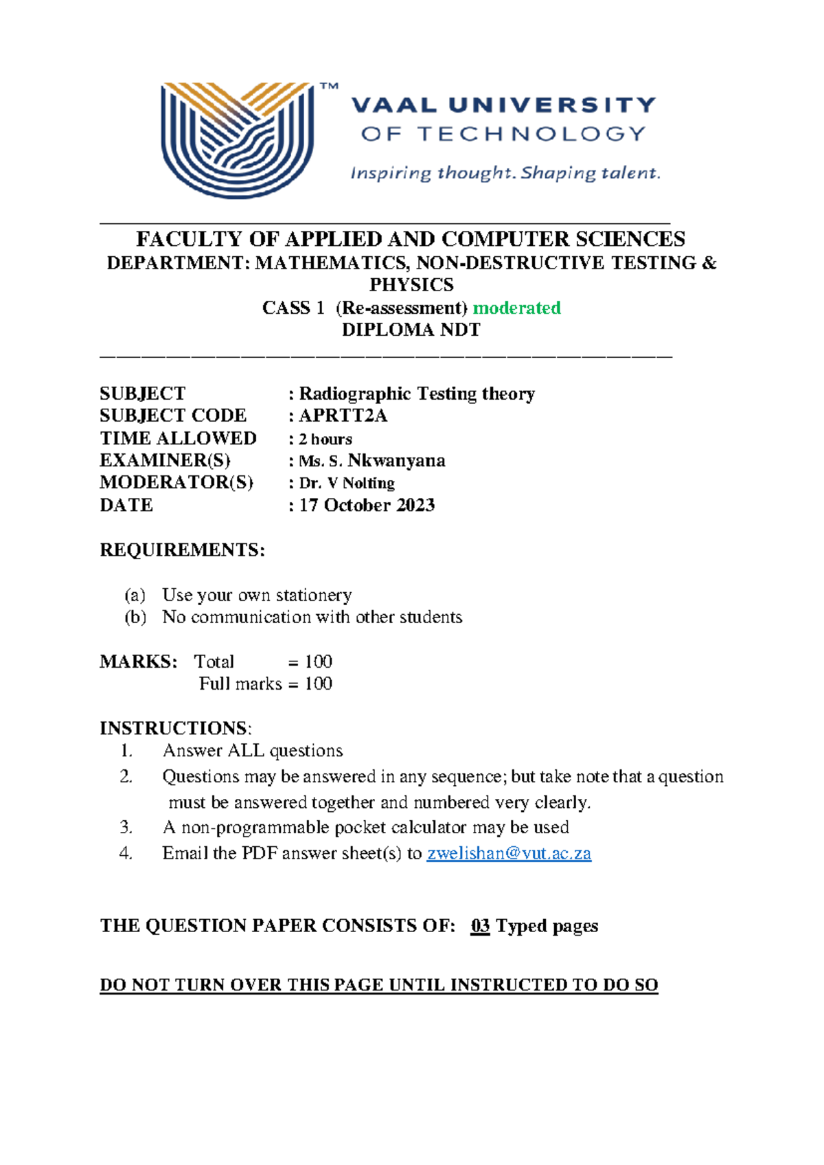 CASS 1 RT 2023 final (re assessment)(moderated) - - Studocu