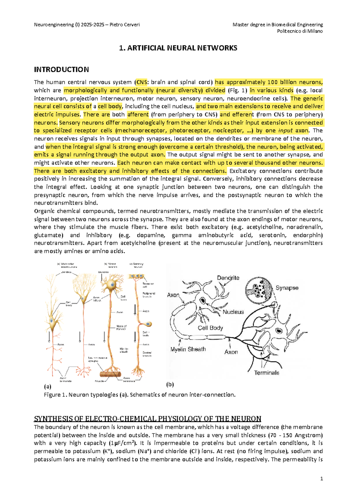 Neuroengineering (I) - Artificial Neural Networks Lecture Notes - Studocu