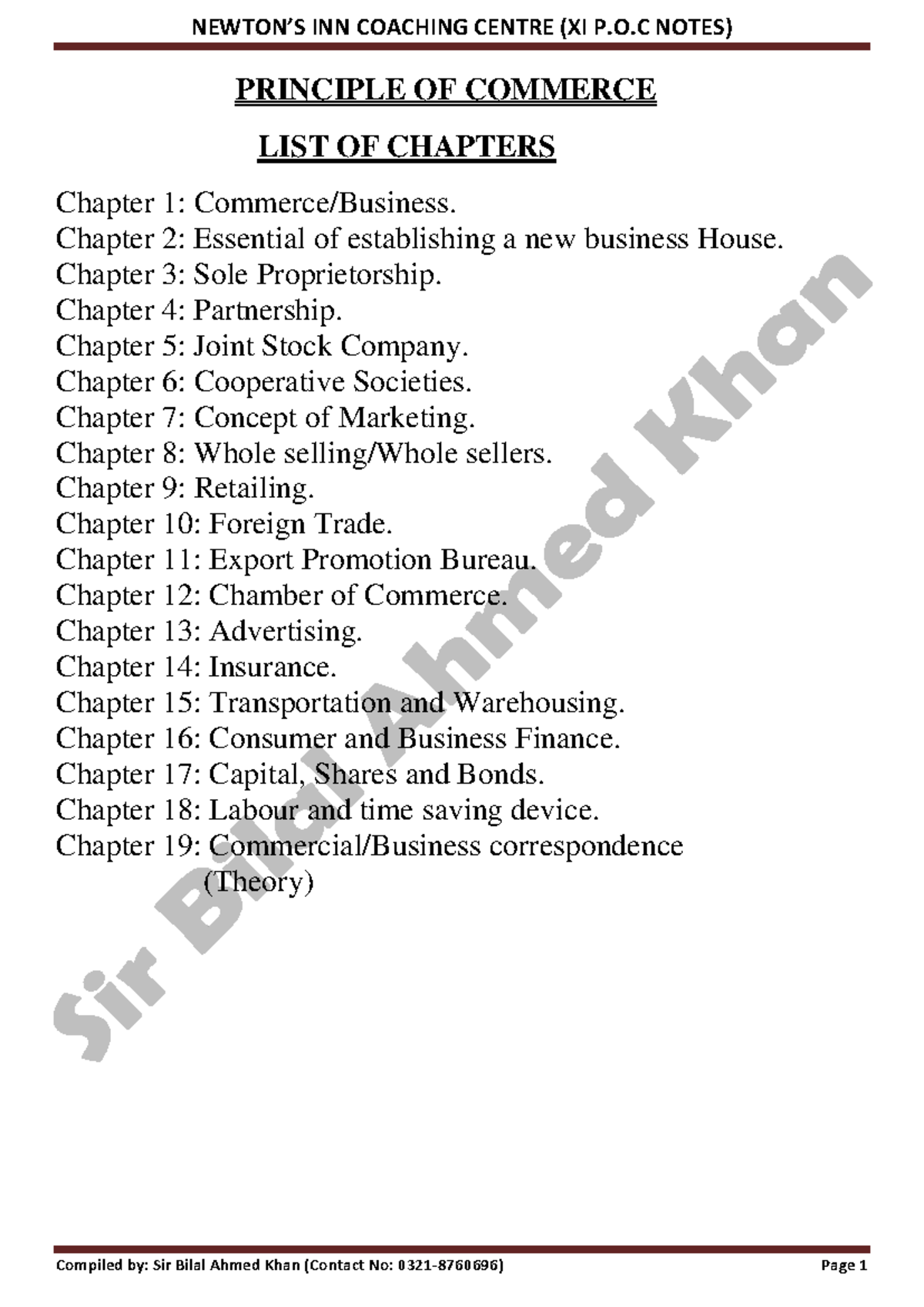 XI P.O.C Final Notes: Key Concepts in Principles of Commerce - Studocu