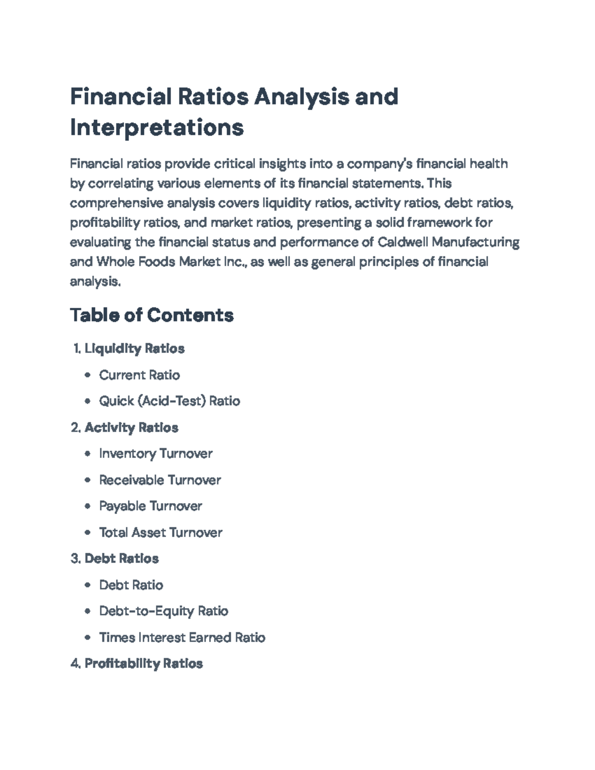 Financial Ratios Analysis for Caldwell Manufacturing & Whole Foods ...