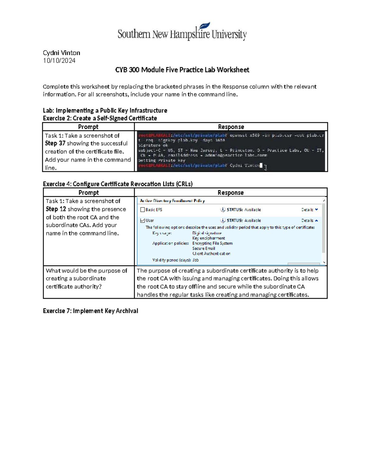 CYB 300 Module 5 Practice Lab Worksheet by Cydni Vinton - Studocu